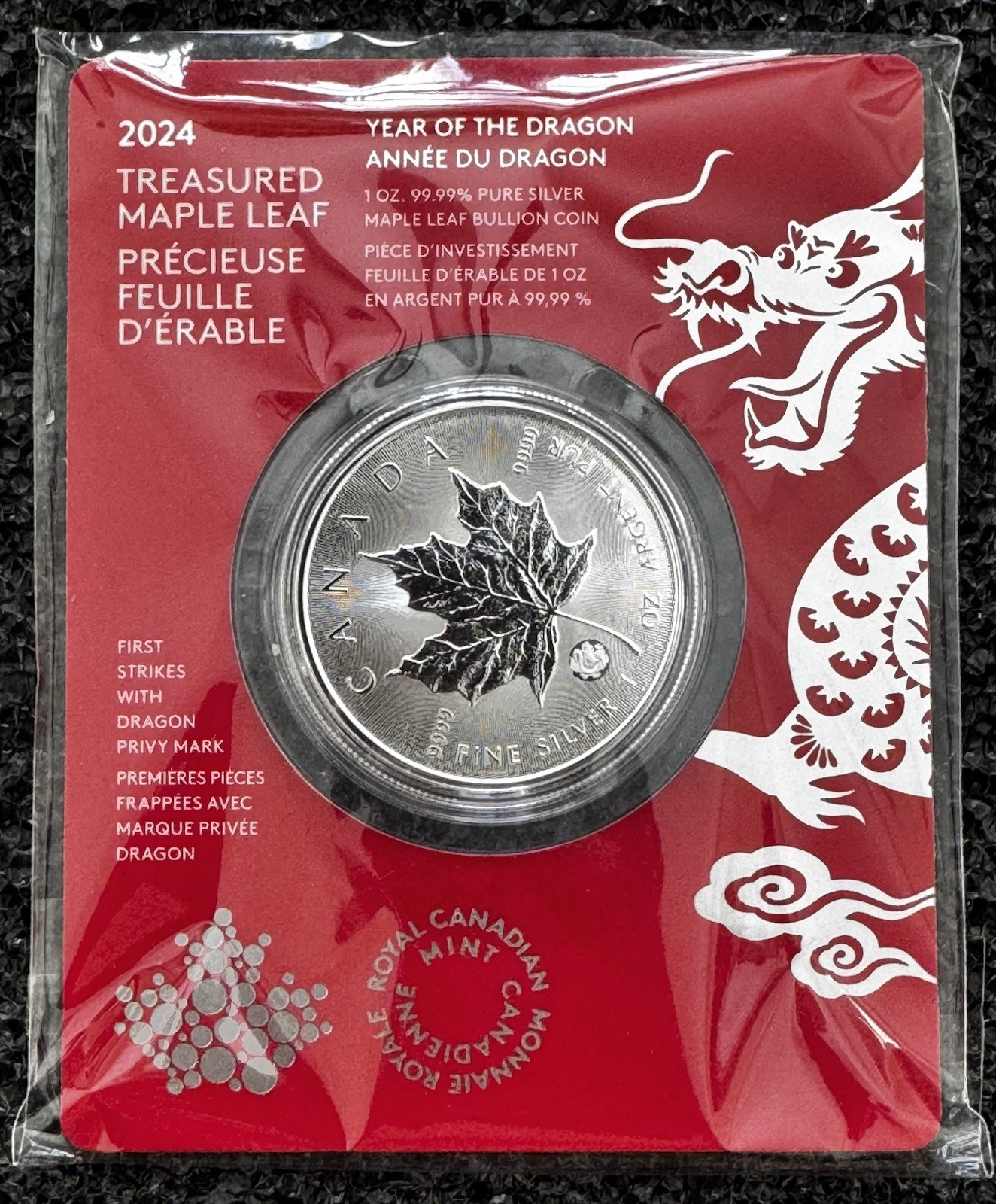 2024 Silver .9999 TREASURED MAPLE LEAF YEAR OF THE DRAGON FIRST STRIKES ...