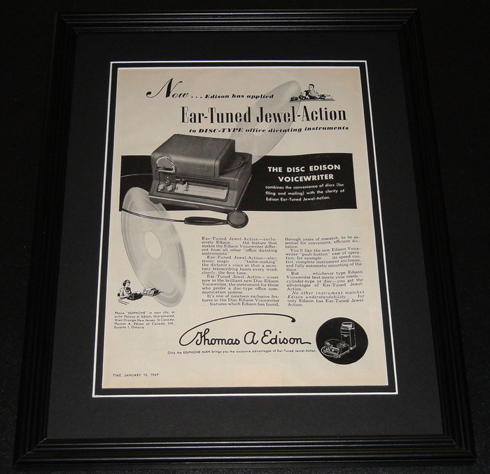 1949 Thomas Edison Ediphone ORIGINAL Framed Advertisement 11x14 | eBay