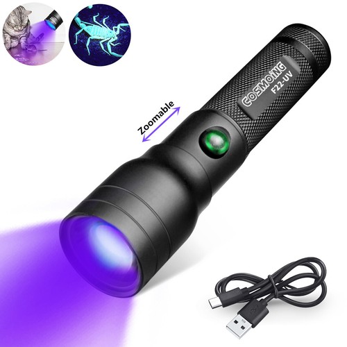 Zoom 395nm UV Light Blacklight Rechargeable Tactical LED Flashlight ...