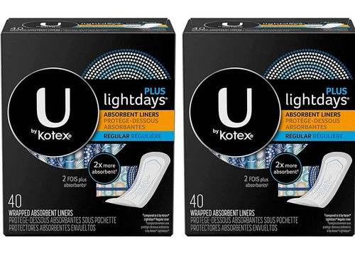 Lot of 2 U By Kotex Light days Plus Absorbent Liners 40 ct Regular 80 ...