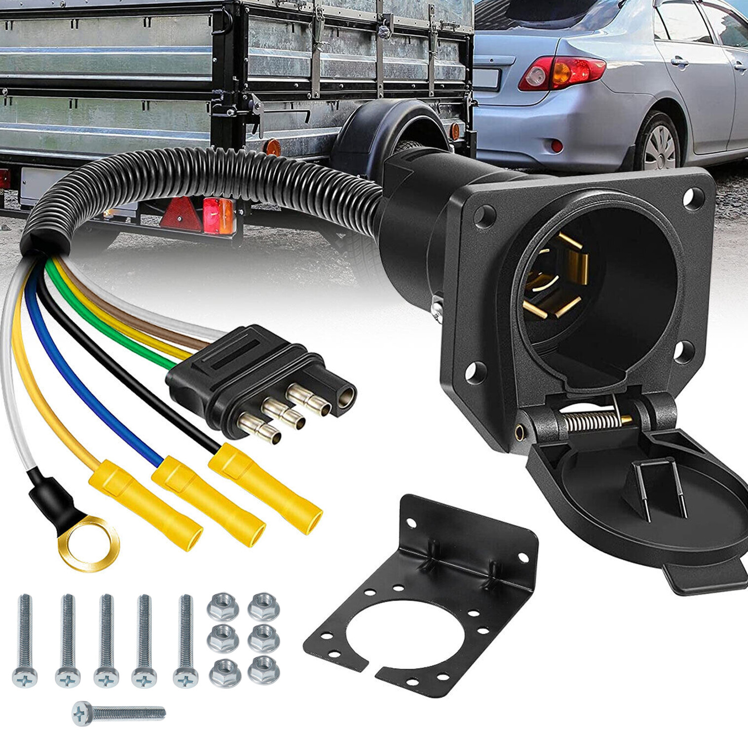 Blade RV Trailer Plug Adapter Tow Truck Light Wire Connector 4 Pin Flat ...