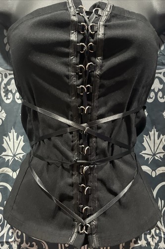 Vintage RARE Finesse Hot Topic Black Lace Up Bondage Corset Top Shirt ...