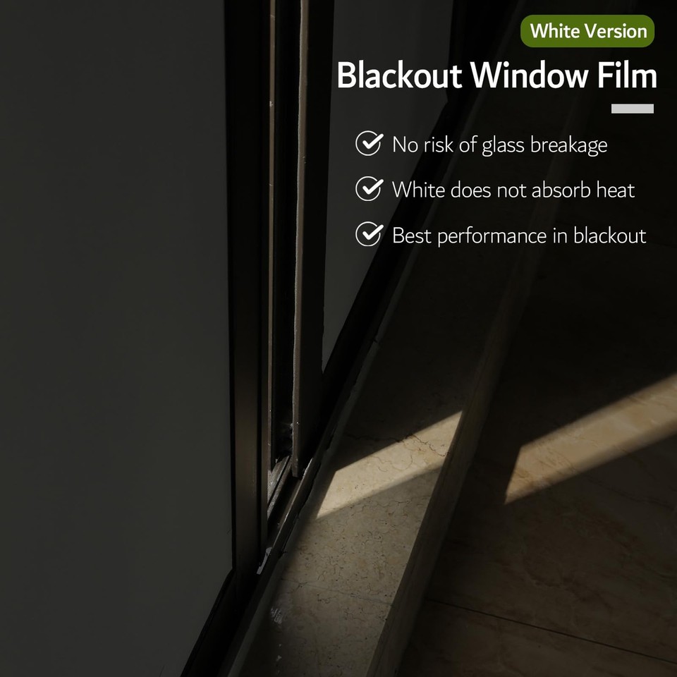 White Blackout Window Film, 100% Light Blocking Window Cover, Opaque ...