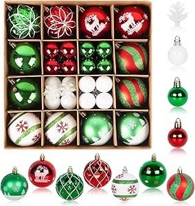 42Pcs Christmas Baubles, Red Green White Christmas Tree Decorations ...