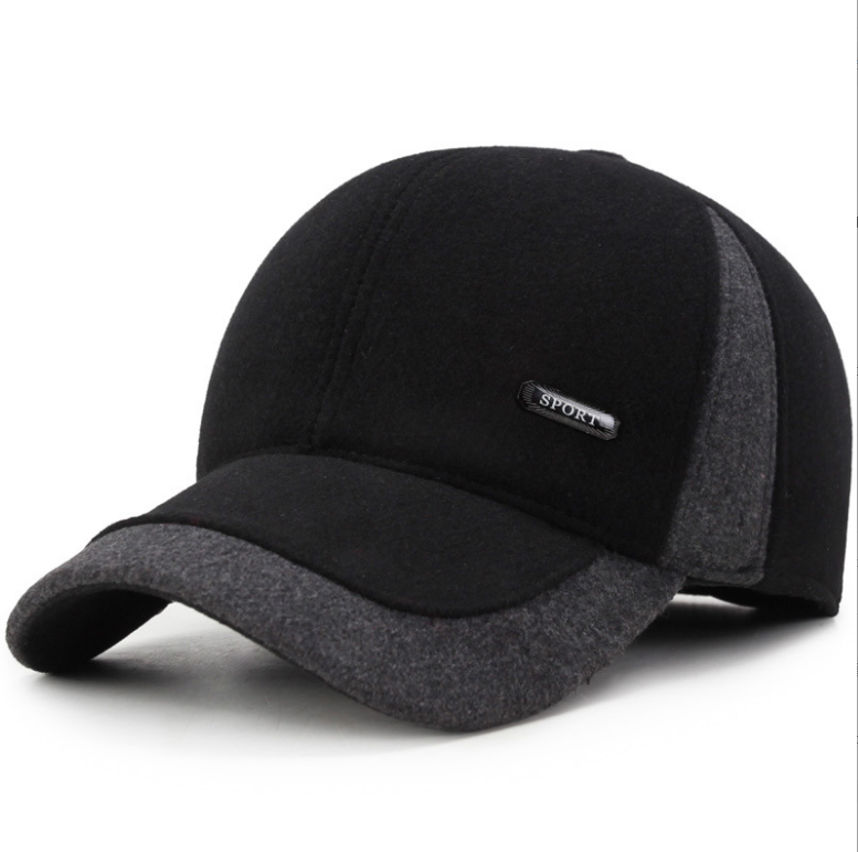 Men's Warm Wool Baseball Cap Ear Flaps Thicken Cotton Snapback Hats ...