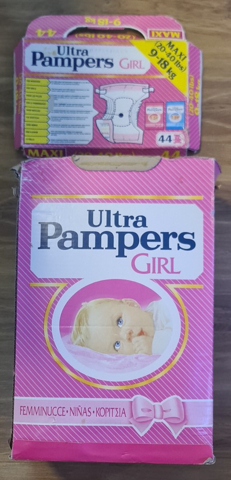 Vintage 80s Pampers diapers EMPTY BOX ULTRA-GIRL for 44 nappies ONLY ...