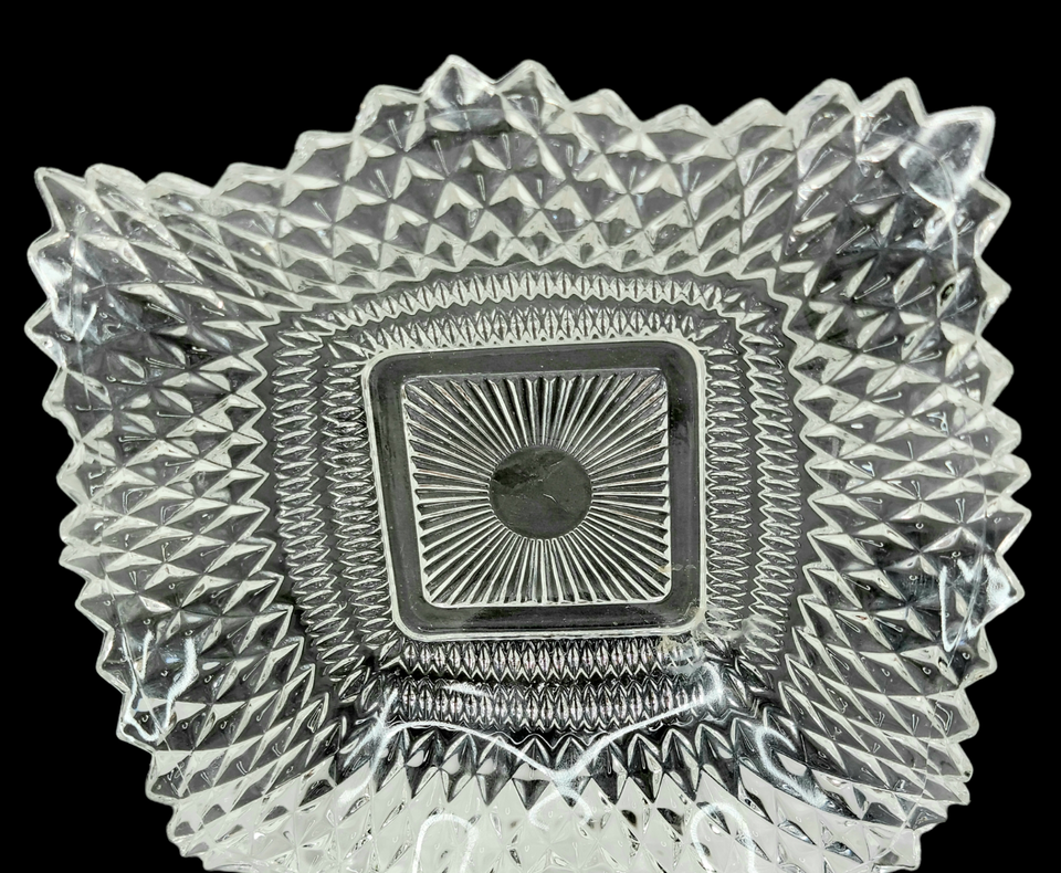 Indiana Glass Vintage Diamond Point Cut Clear Glass Square Candy Dish 6 ...