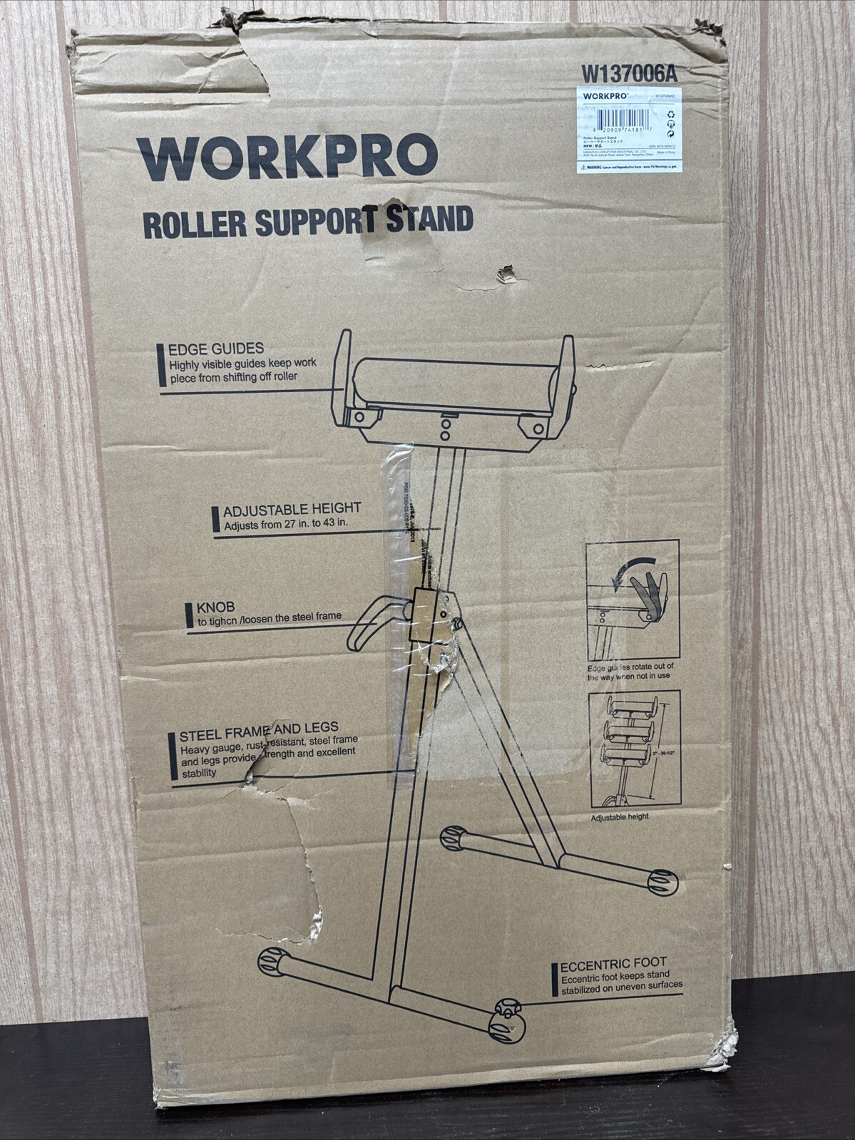 WORKPRO Folding Roller Stand Saw Horse Height Adjustable 250Pound Load ...