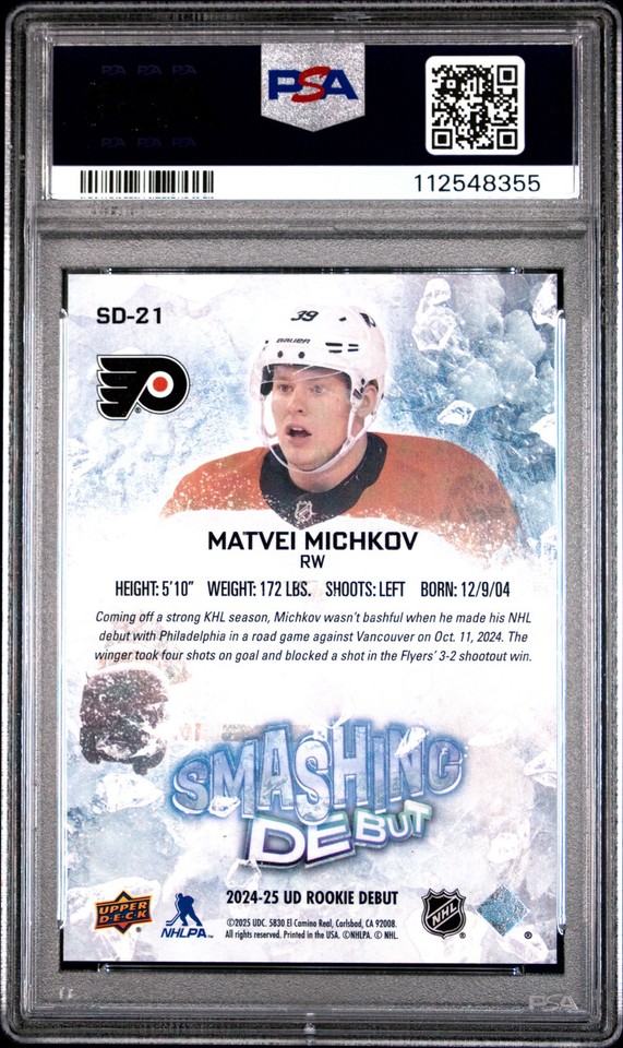 2024 UPPER DECK ROOKIE DEBUT SMASHING DEBUT MATVEI MICHKOV ROOKIE RC ...