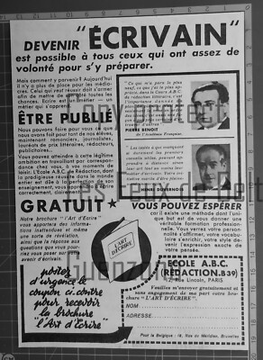 DEVENIR ECRIVAIN ECOLE ABC publicité 1949 advert | eBay