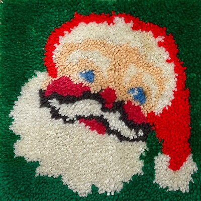 Vintage 1970s SANTA CLAUS Christmas Holiday Latch Hook Rug/Pillow ...