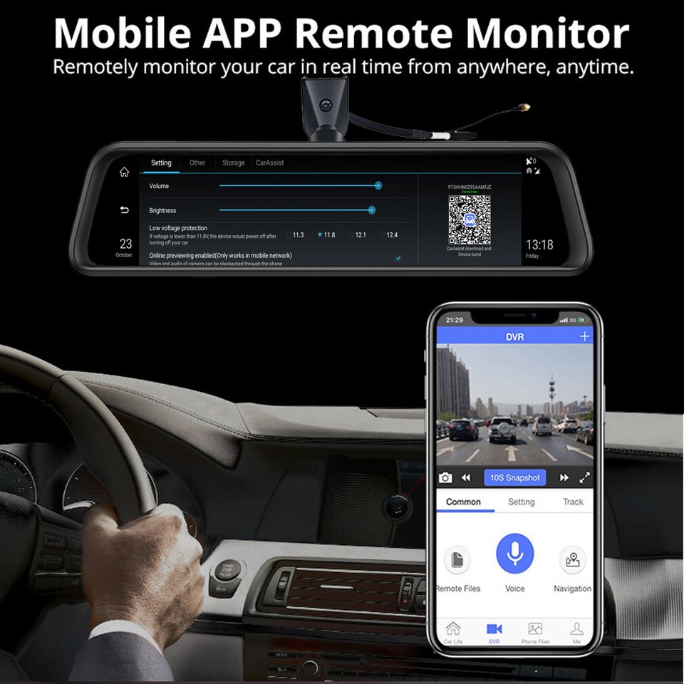 Dash recorder 4 cameras Android Rearview Mirror 12 inch screen car DVR ...