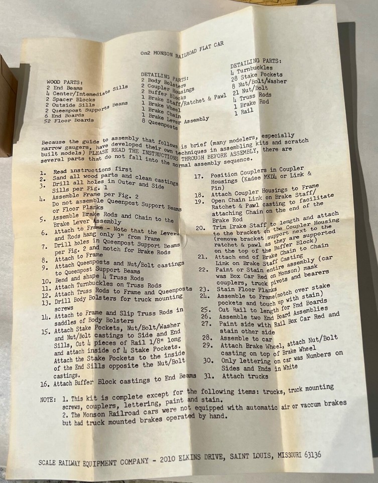 On2 Monson RR Flatcar Kit with brass trucks, by SRECO, vintage ...