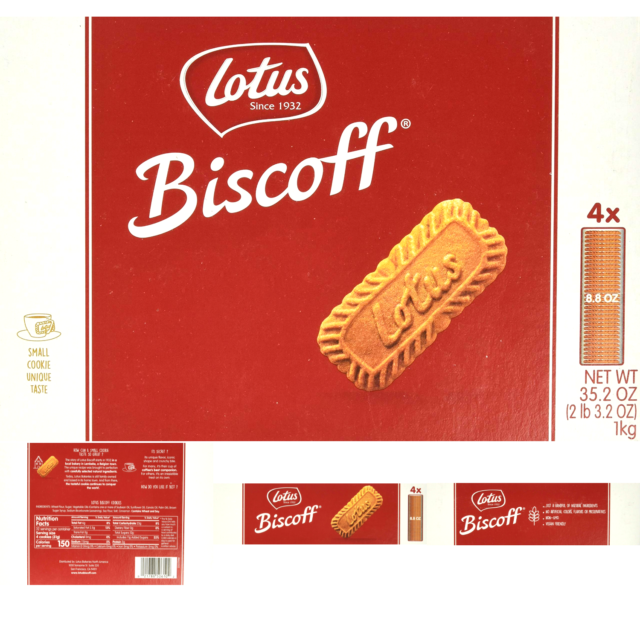 New Lotus Biscoff European Biscuit Cookies Box w/ 4 Packs -128 Cookies ...