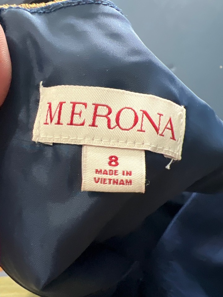 Navy Linen Blend Dress Sz 8 Sequin Coastal Merona Beach Vacation Resort ...