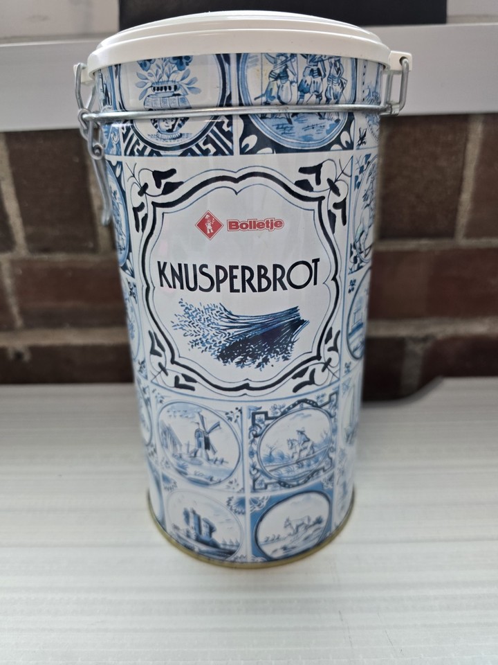 Vintage Bolletje Delft Blue Dutch Crispbakes 8 Biscuit Tin * Windmill ...