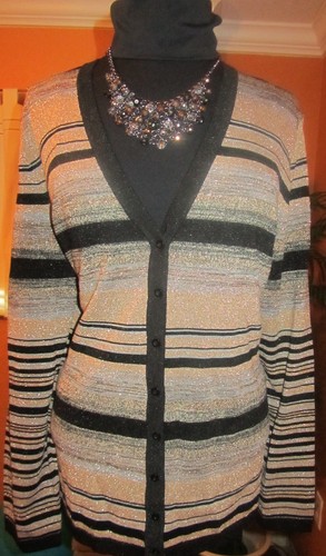 KATE HILL 3X NWT $94 women's sweater cardigan jacket black gold silver ...