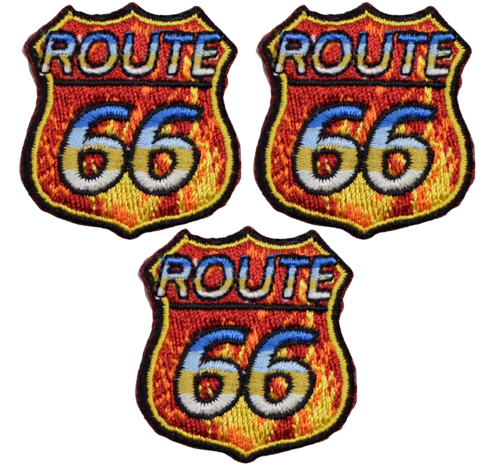 Mini Route 66 Patch Fire Flames Biker Motorcycle Rt 66 Embroidered ...