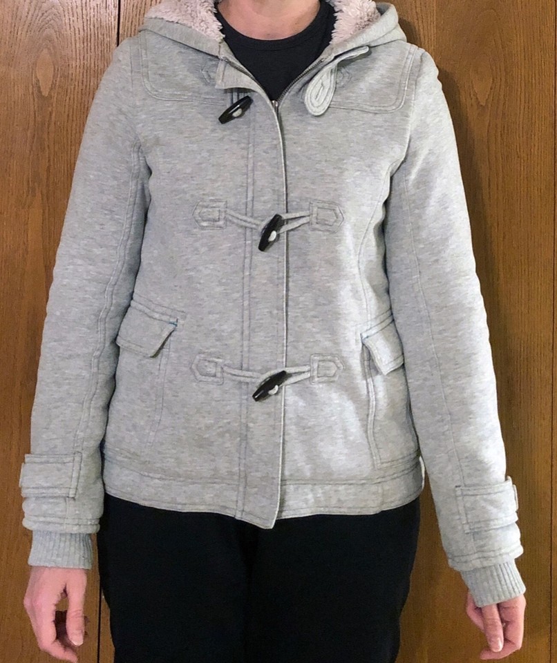 Women's AMERICAN EAGLE Heather Gray Toggle Lined Jacket Fur Hood Small ...