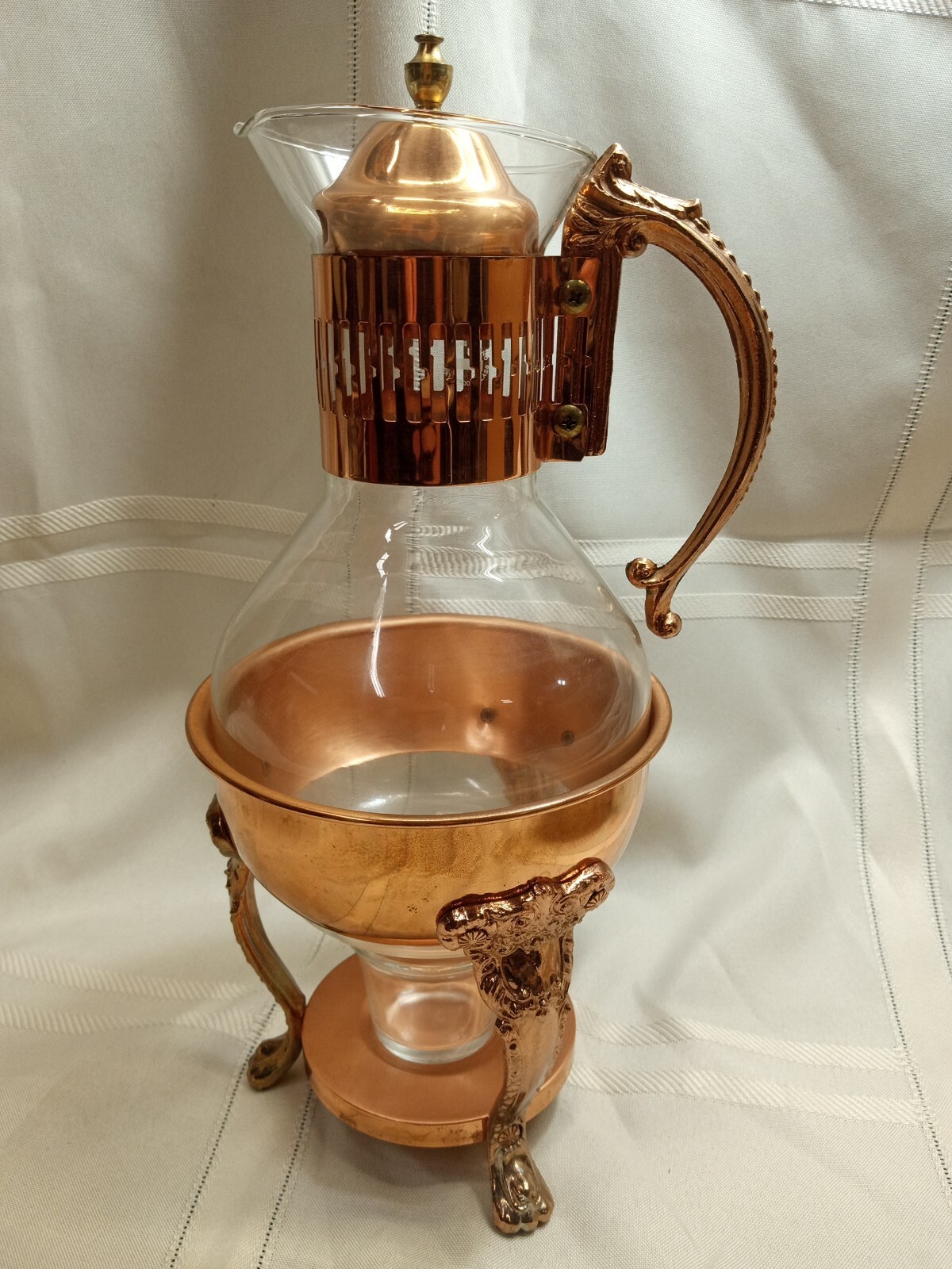 Vintage Princess House Copper Brass Coffee Carafe Glass Pot with Warmer ...