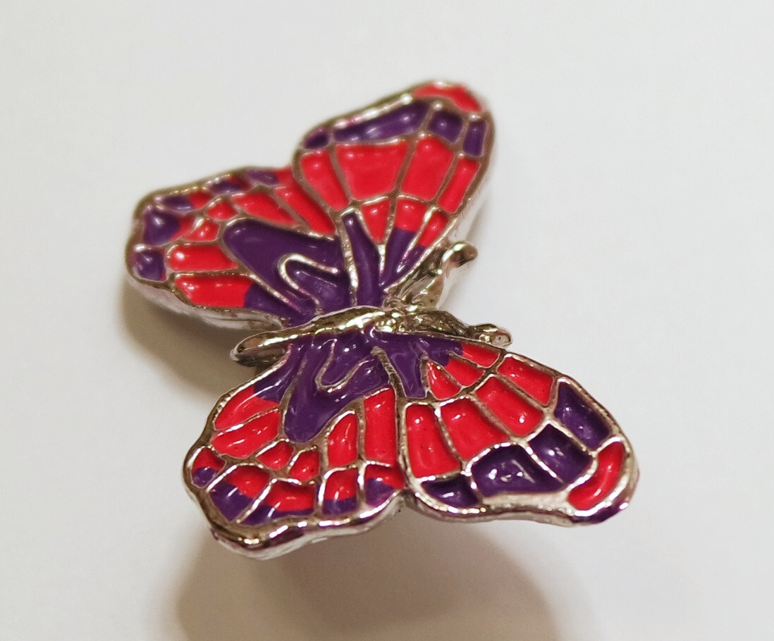 Enamel Purple Red Silver Tone BUTTERFLY Brooch Pin | eBay