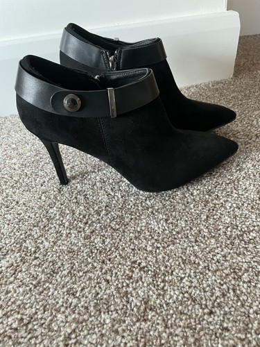 Black suede stiletto shoe boots with ankle strap zip fasteners size 7 ...