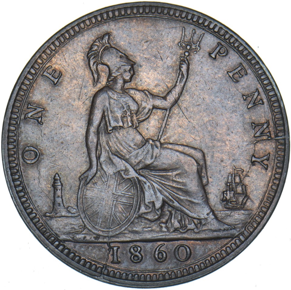 1860 Penny (N Over Sideways N) - Victoria British Bronze Coin - Very ...