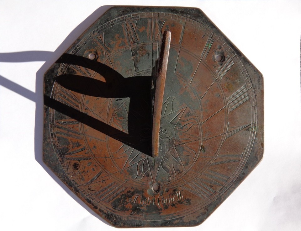 17th Century Late 1600s English Copper Bronze Sun "Night Cometh ...