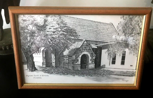VINTAGE ANGLICAN CHURCH OF ST HUGH ANGASTON SKETCH DRAWING BY BARRY ...