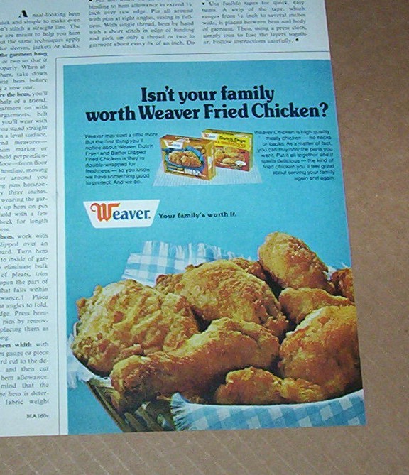 1976 print ad - Weaver frozen foods Fried Chicken dinner vintage ...