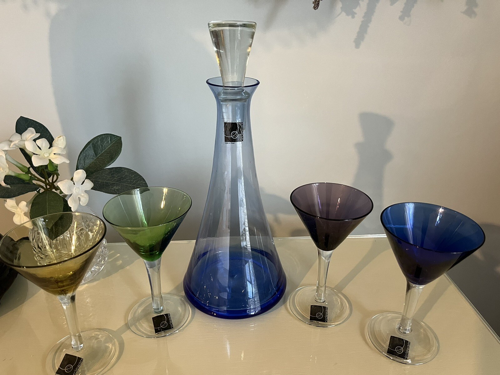 Circleware Multicolor Martini / Wine / Cordial Glasses and Decanter Set ...