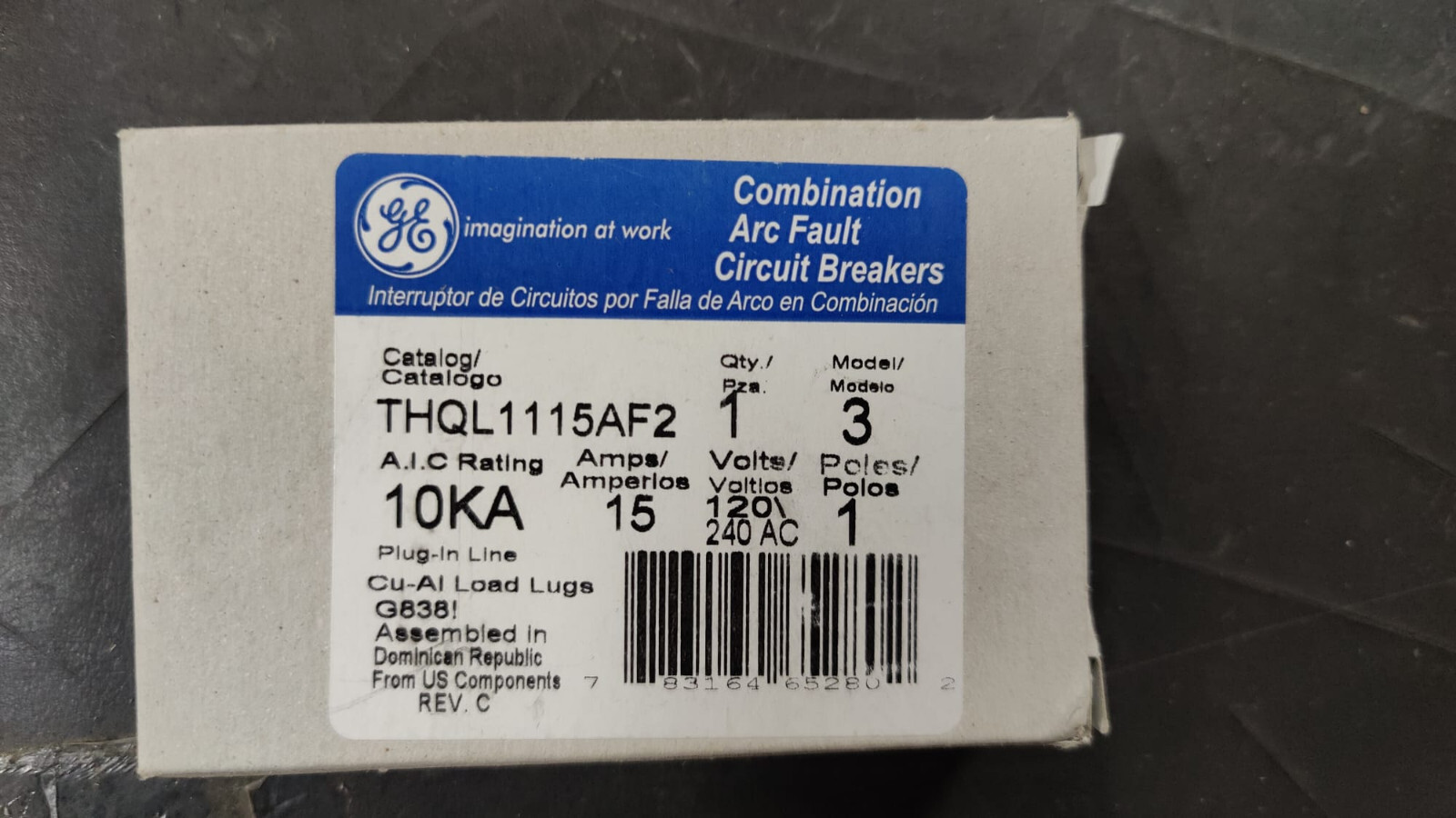 GE THQL1115AF2 15Amp 1-Pole Plug-In Circuit Interrupter for sale online ...