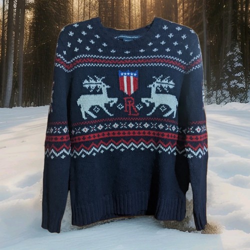 Ralph Lauren Sport Women's American Flag Shield Fairisle Deer Jumper W ...
