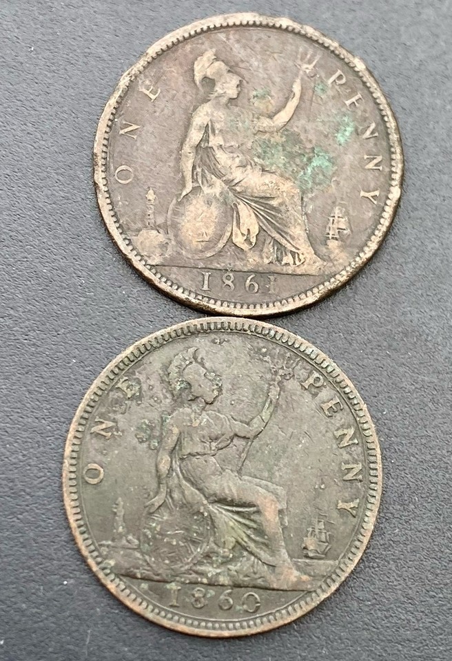 1860 & 1861 Victoria Pennies Victorian Coins Lot E3 | eBay UK