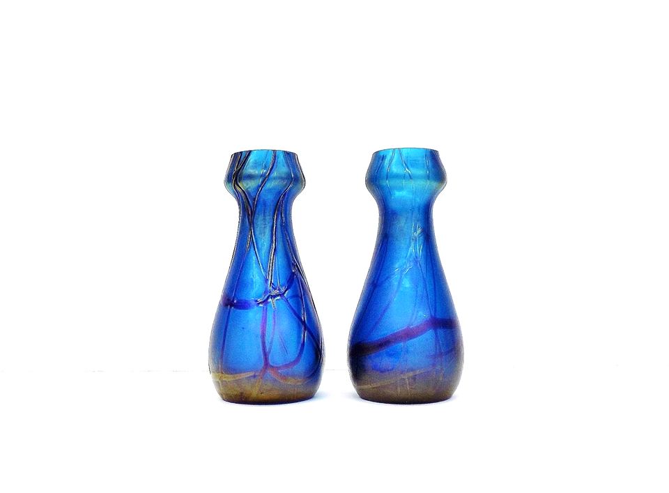 Gorgeous Antique Pallme Konig Threaded Blue Iridescent Art Glass Vase ...