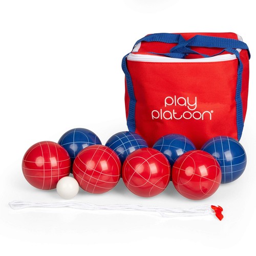 Play Platoon 90mm Bocce Ball Set with 8 Balls, Pallino, Carry Bag & Rope - Re... 840013409953| eBay