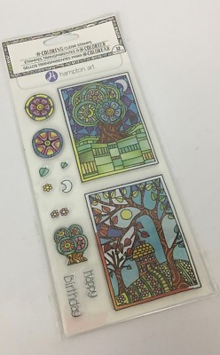 Hampton Art Coloring Book Style Clear Stamps 12pc Trees Leaves Birthday ...