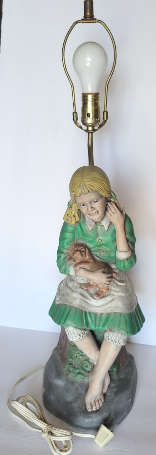Holland Mold Lamp Girl on Log with Puppy Dog and Finial 27" 1978 | eBay