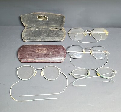 Lot of Antique & Vintage Eyeglasses Eye Ware + Cases Parts Scrap Gold ...
