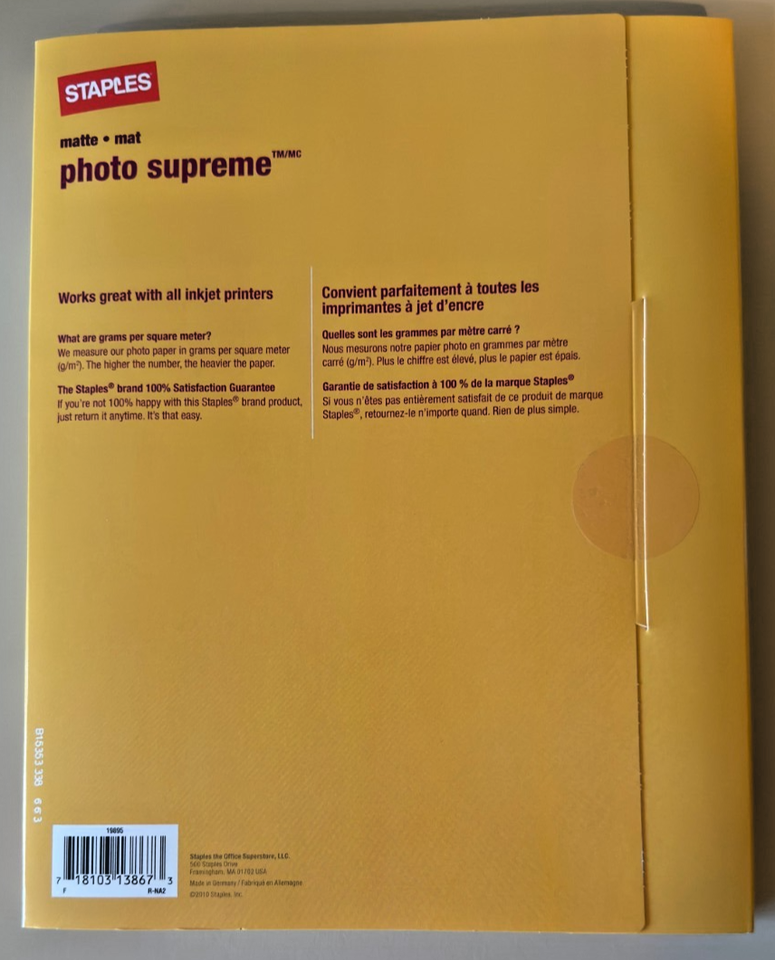 Staples Photo Supreme Double Sided Matte Paper, 8.5"x11" 50/Pack, 61 lb 230 g/m² | eBay