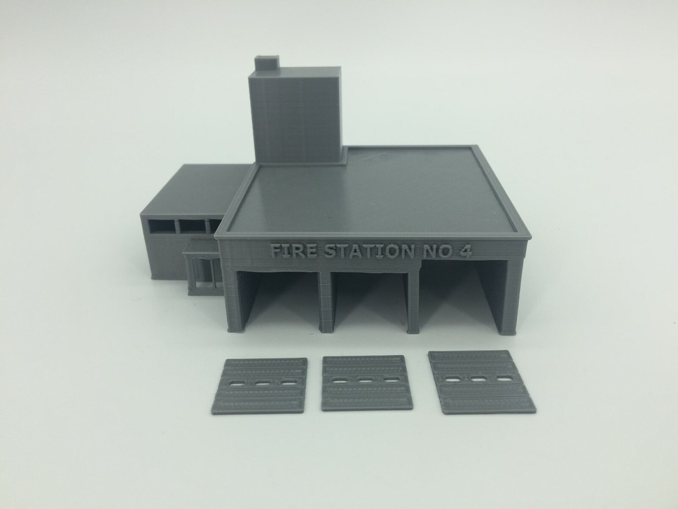 NEW! Fire Station FIREHOUSE 3 Open Bays - N Scale 1:160 Improved CUSTOM ...