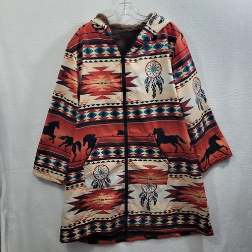 Southwestern Aztec Print Fur Lined Hooded Coat Size 1XL 31225-1Clo4 | eBay