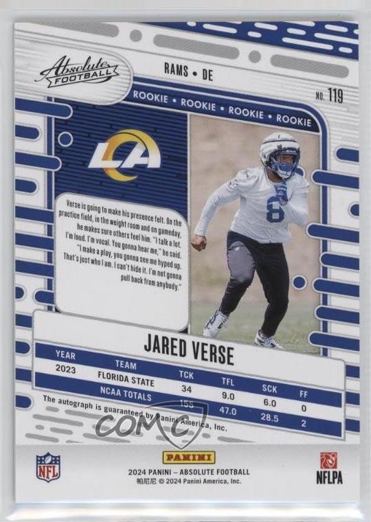 2024 Absolute Rookies Blue Spectrum Signatures /50 Jared Verse Rookie ...