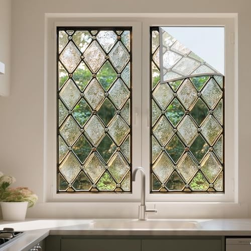 Privacy Window Film Stained Glass Window Cling Diamond Green Diamond ...
