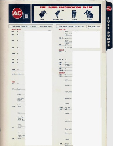 Vintage Rare Original 72 AC Fuel Pump Specification Chart Catalog Page ...