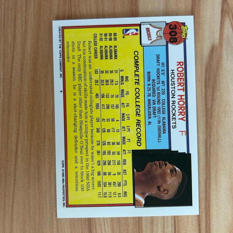 1993 Topps Robert Horry #308 Houston Rockets '92 Draft Pick | eBay