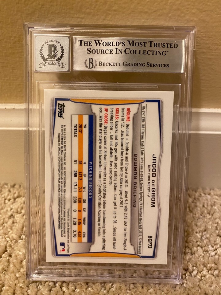 JACOB DEGROM Autograph Signed 2014 1st Bowman Chrome Rookie BAS Slabbed ...