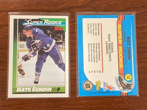 MATS SUNDIN 1991-92 TOPPS QUEBEC NORDIQUES SUPER ROOKIE CARD #12 | eBay