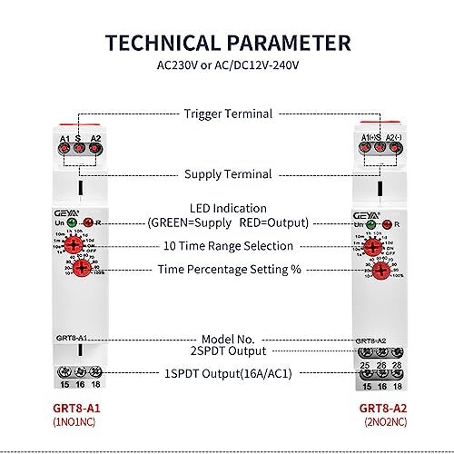 Delay On Single Function Time Relay 2 Outputs 16A Electronic Adjustable ...