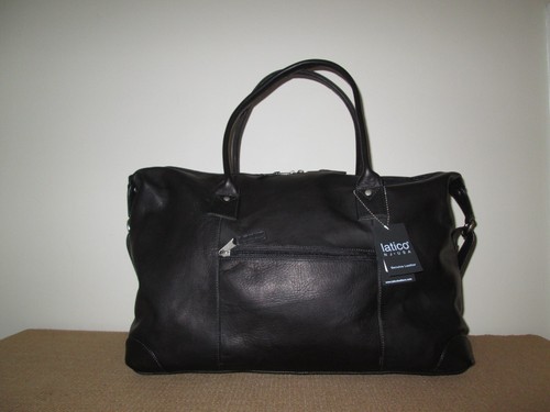 New LATICO Black Leather Organizer Duffel Weekender Bag Carry-On ...